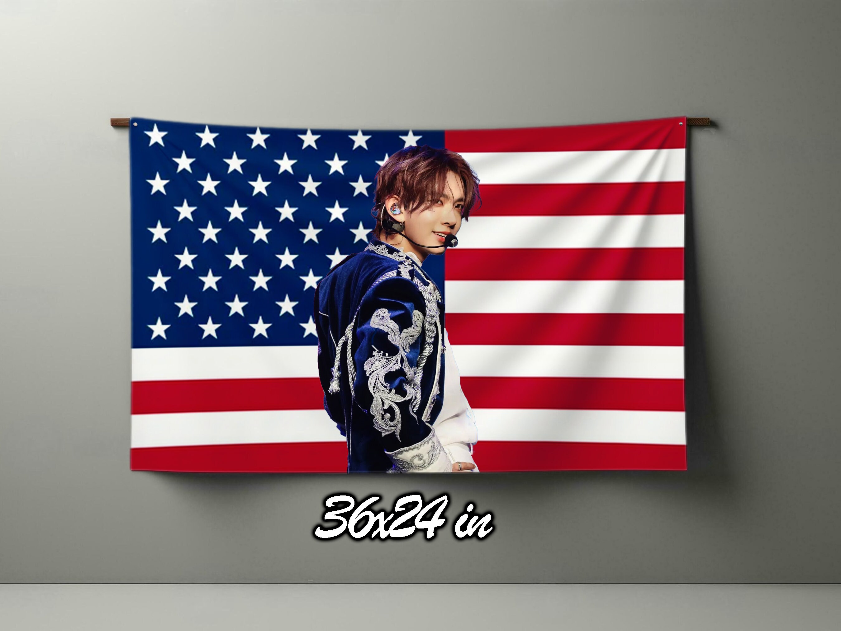 Enhypen Heeseung Blue Banner, Heeseung American Flag Tapestry, Heeseung ...