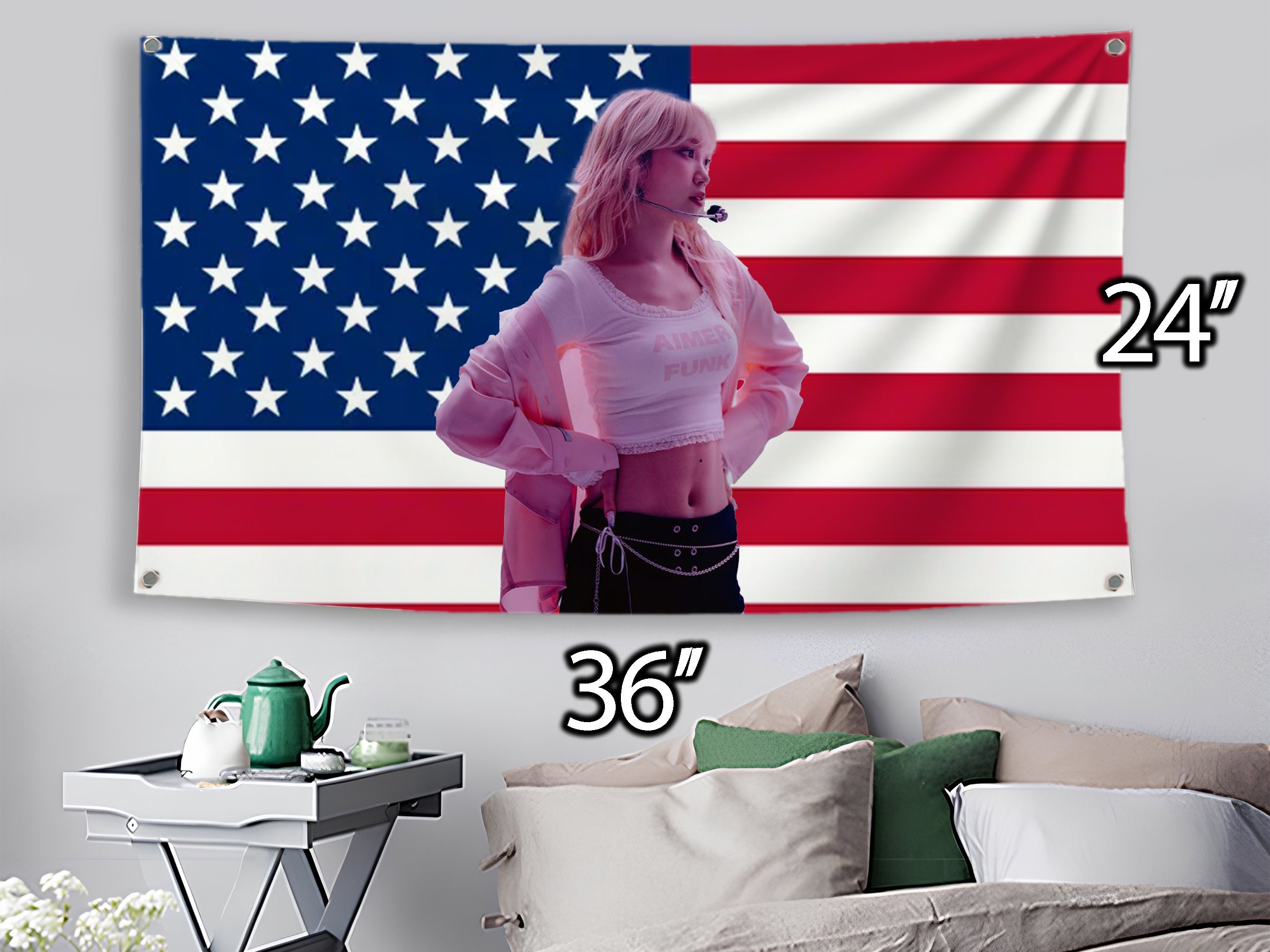 Chaewon Lesserafim Serious Pink Jacket Flag Banner, Chaewon American ...