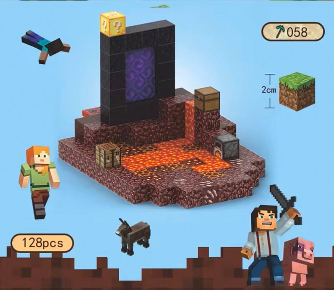 Minecraft Magnetic Building Blocks Nether Portal Scene 128 Pcs - Etsy