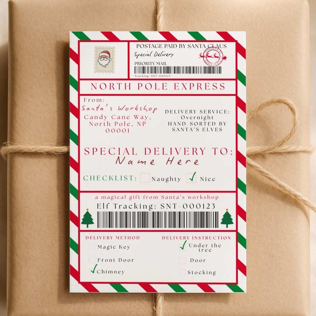 Editable Santa Shipping Label Template | North Pole Mail (canva) - Etsy