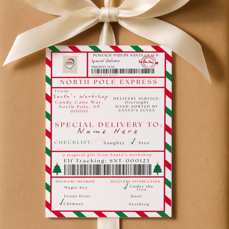 Editable Santa Shipping Label Template | North Pole Mail (canva) - Etsy