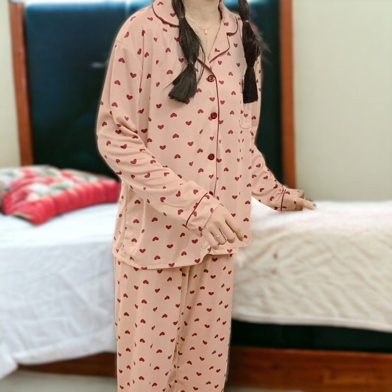 Cute Women's Heart Pajama Set, Handmade Cozy Pj Set, Loose Bachelorette ...