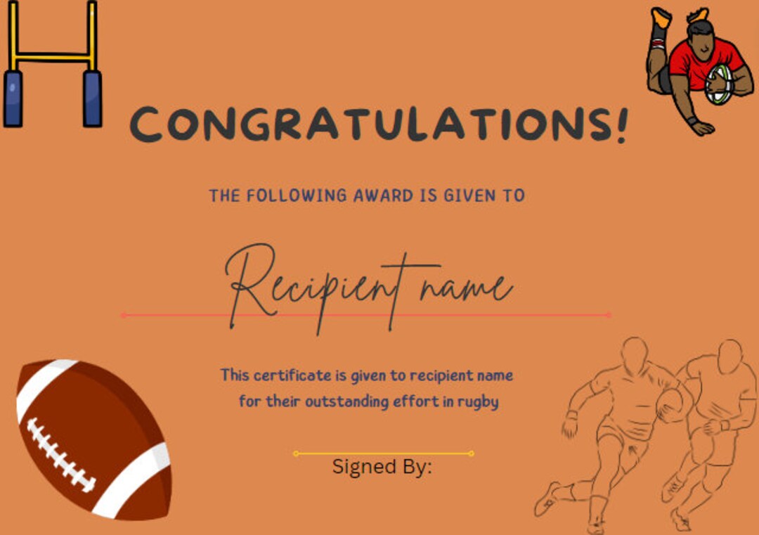 Rugby Certificate Award Template - Etsy