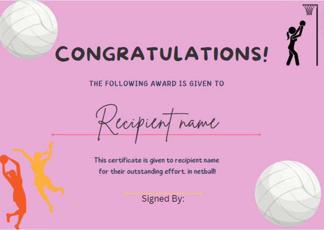 Netball Award Certificate Template Canva - Etsy