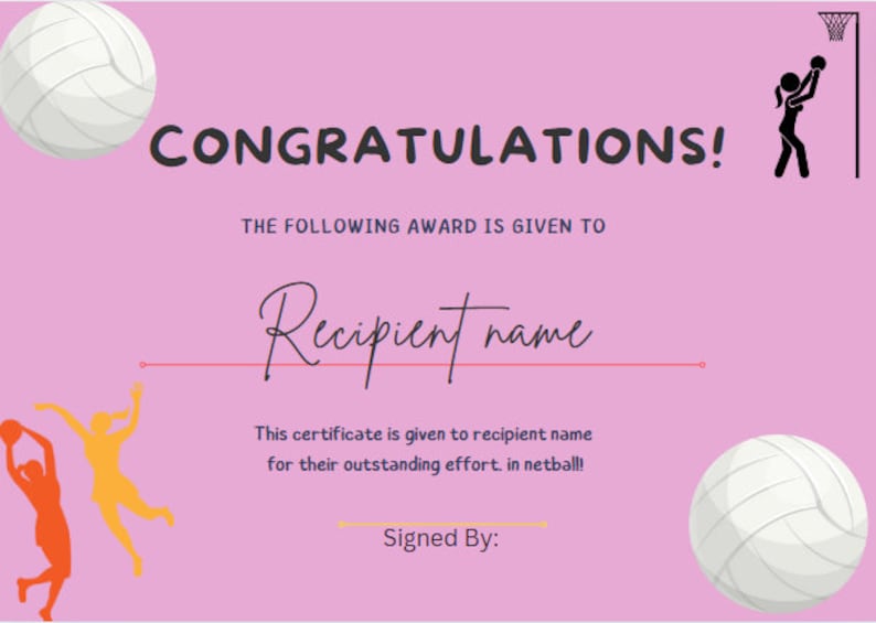 Netball Award Certificate Template Canva - Etsy