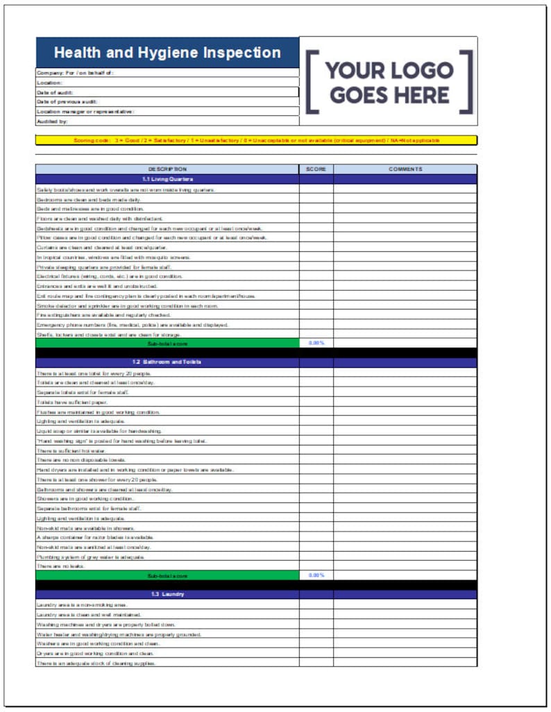 Workplace Health & Hygiene Monthly Inspection Template | Living ...