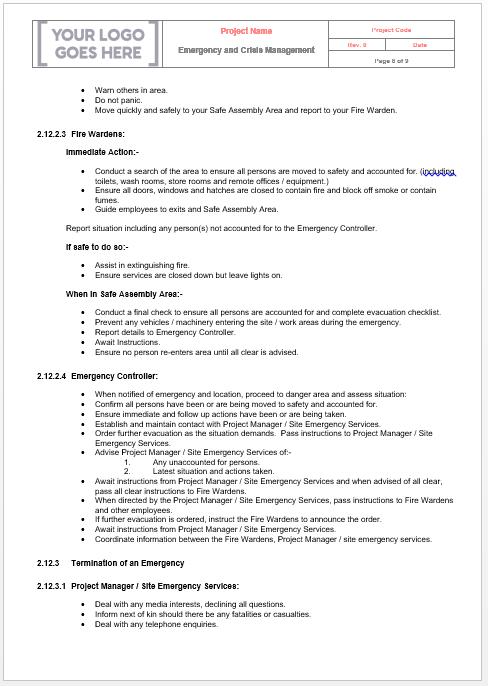 Emergency and Crisis Management Safety Procedure Template | Word File ...