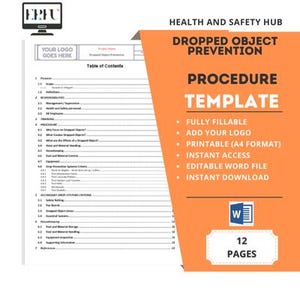 Dropped Object Prevention Safety Procedure Template (editable Word File ...