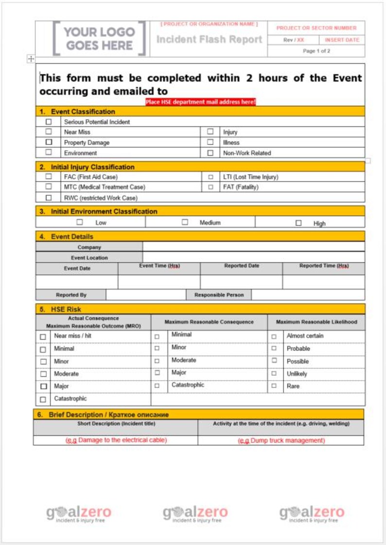 Incident Flash Report Template – 2-page Editable Word Document for ...