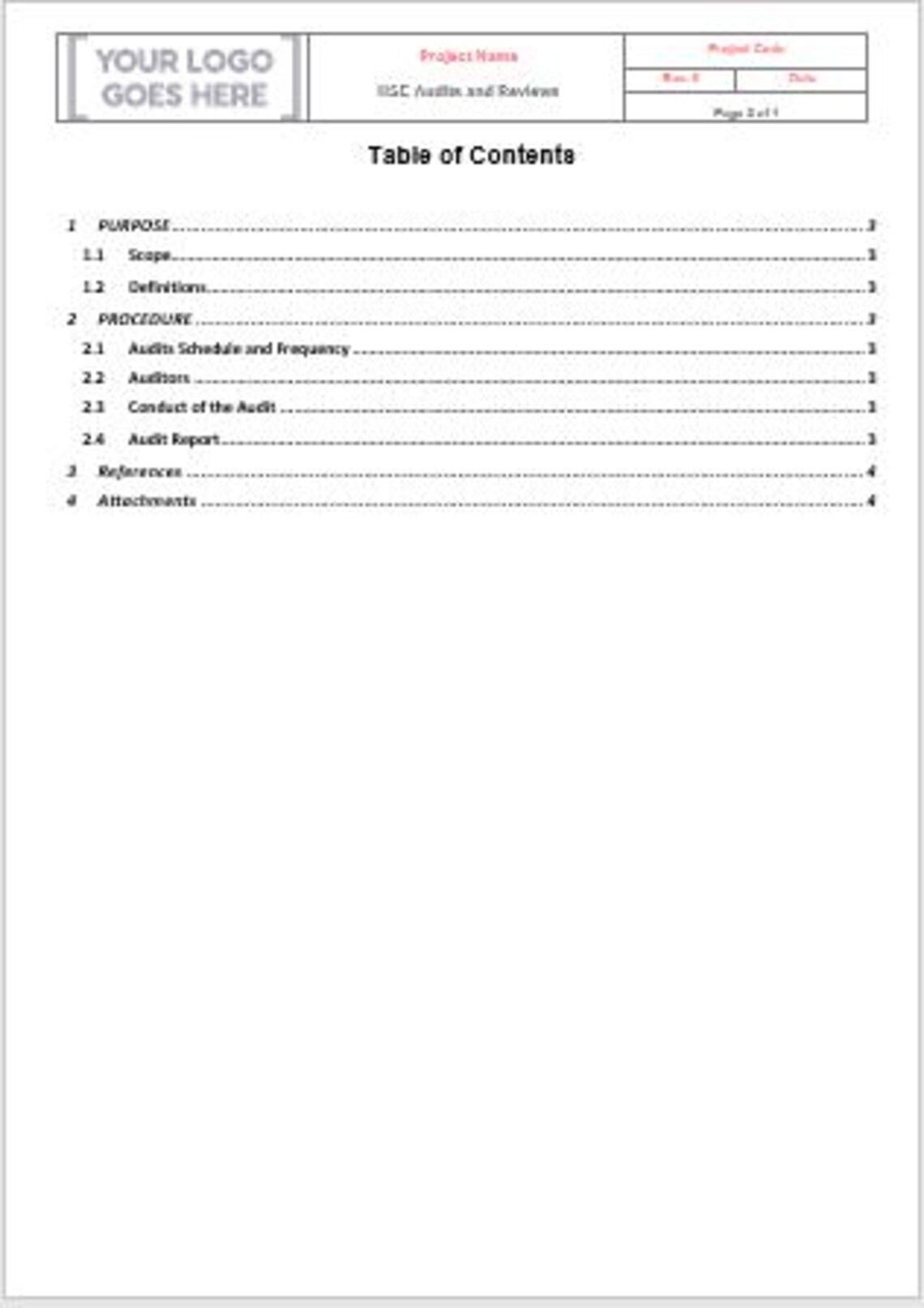 HSE Audits and Reviews Procedure Template | Word File - Etsy
