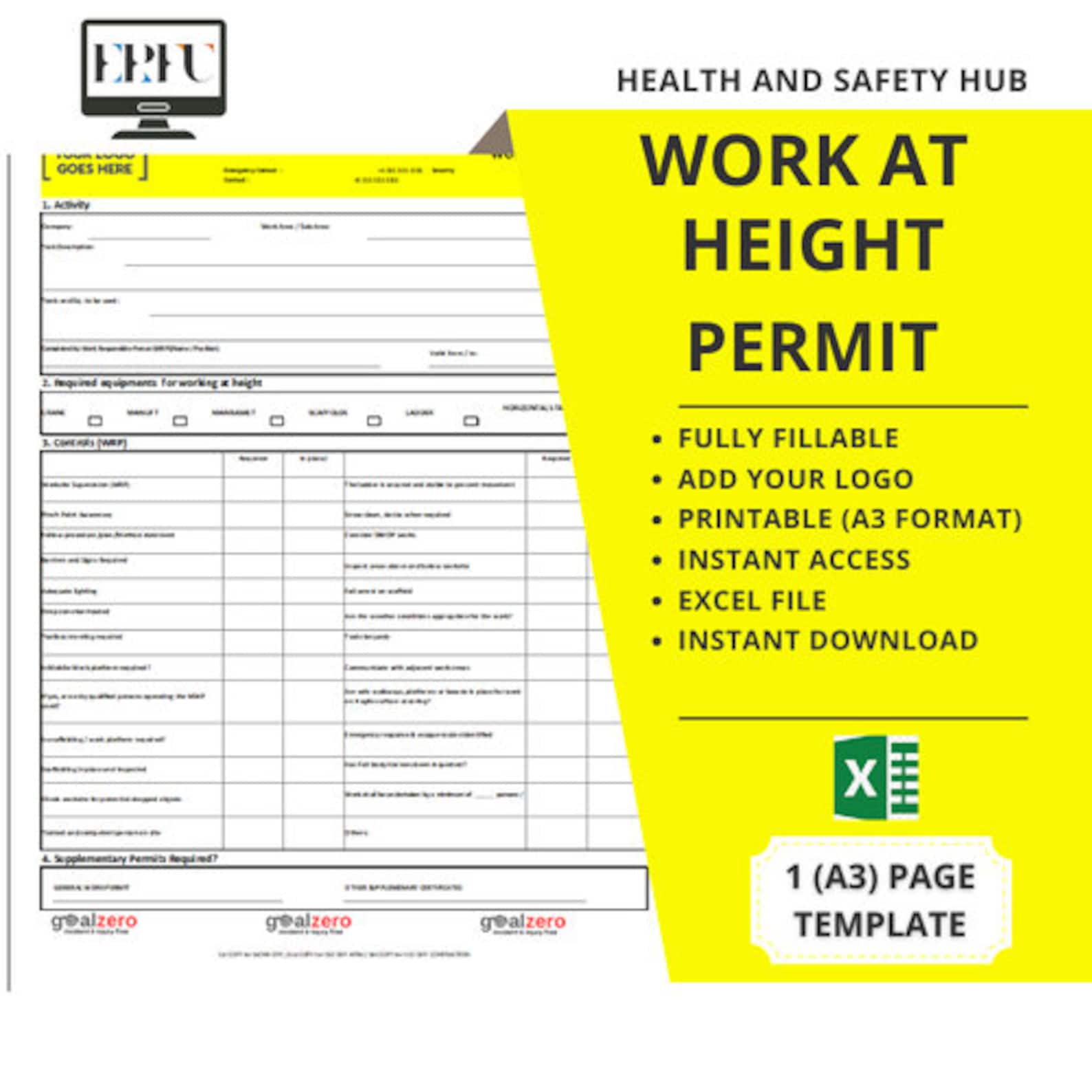 Working at Height Safe Work Permit Guide | Compliance Template | Instant Download in Fillable ...
