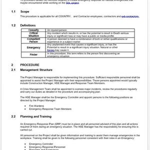 Emergency and Crisis Management Safety Procedure Template | Word File ...