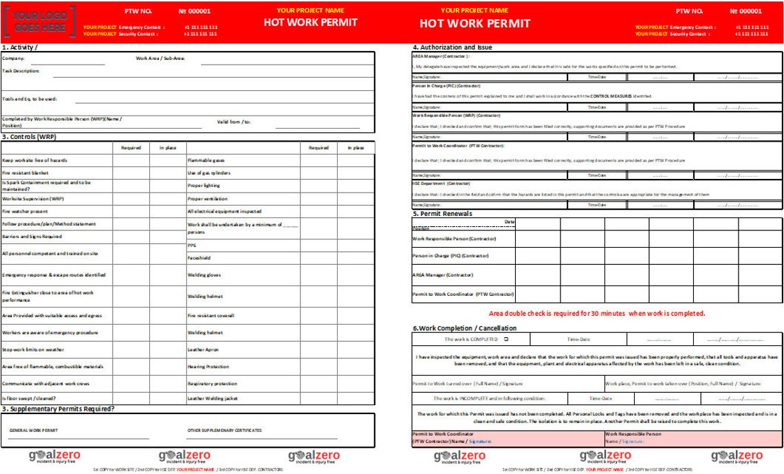 Fillable Hot Work Permit Template: Safety Compliance in Excel (easy ...