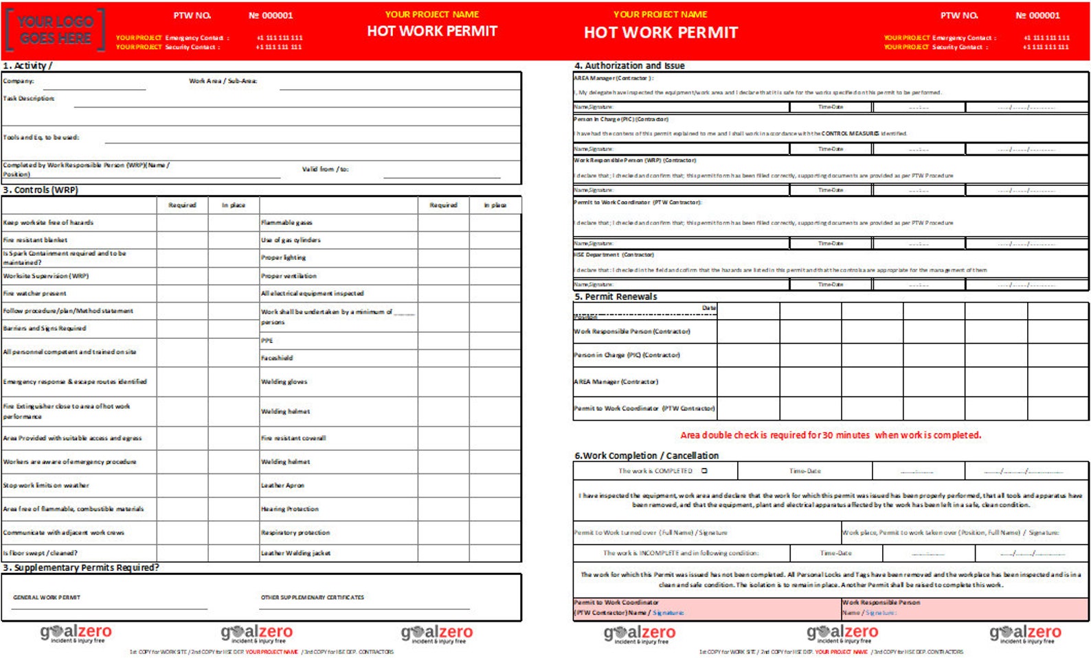 Fillable Hot Work Permit Template: Safety Compliance in Excel (easy ...