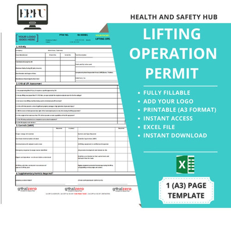 Lifting Operation Safe Work Permit Form Template | Instant Download ...