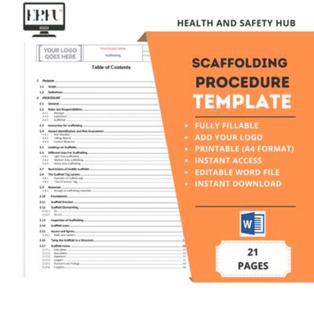 Scaffolding Safety Procedure Template | Compliance Word File - Etsy