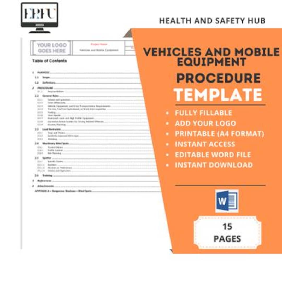 Vehicles and Mobile Equipment Safety Procedure Template | Editable Word ...