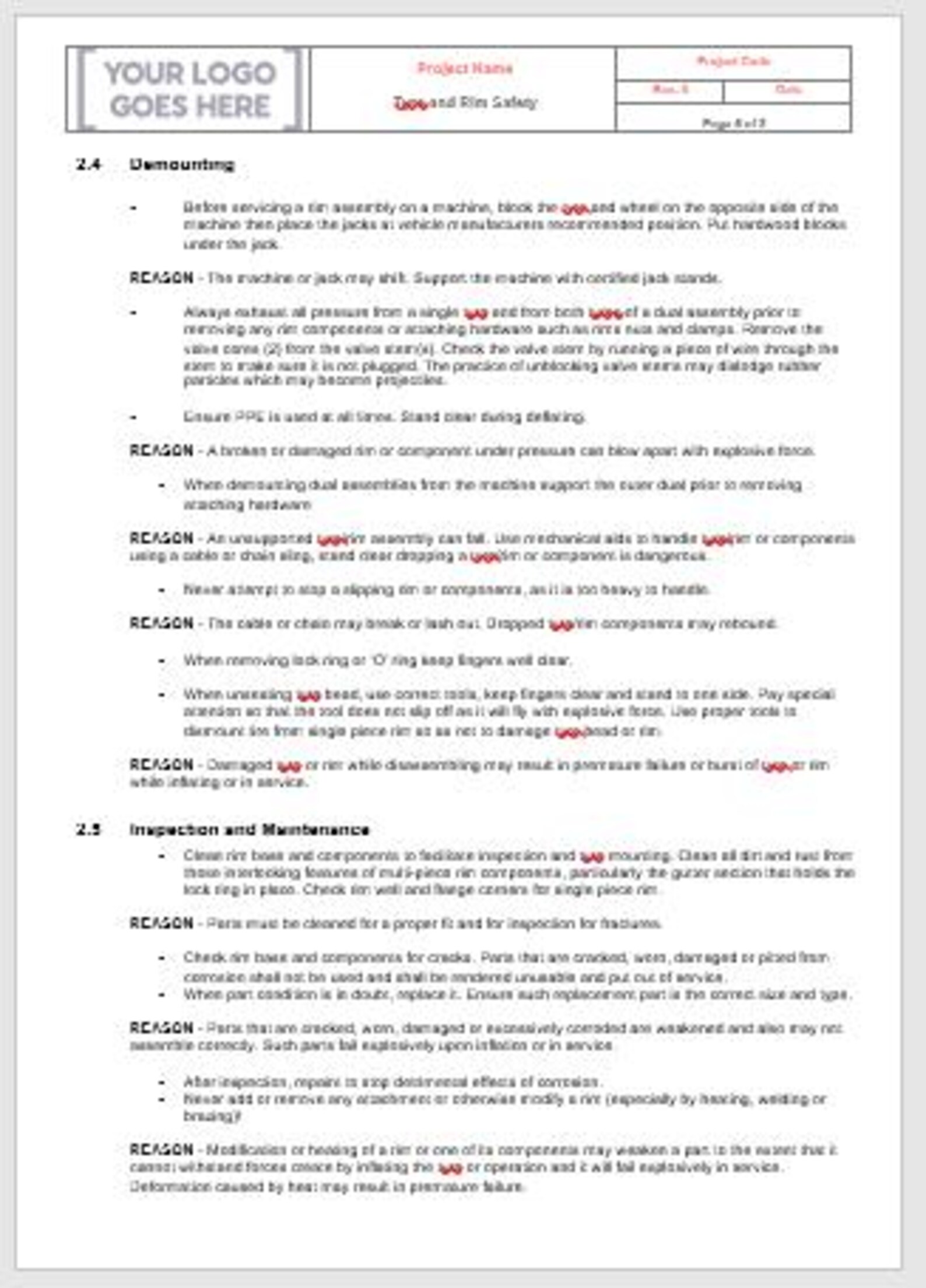 Tyre and Rim Safety Procedure Word Template – Comprehensive Risk ...