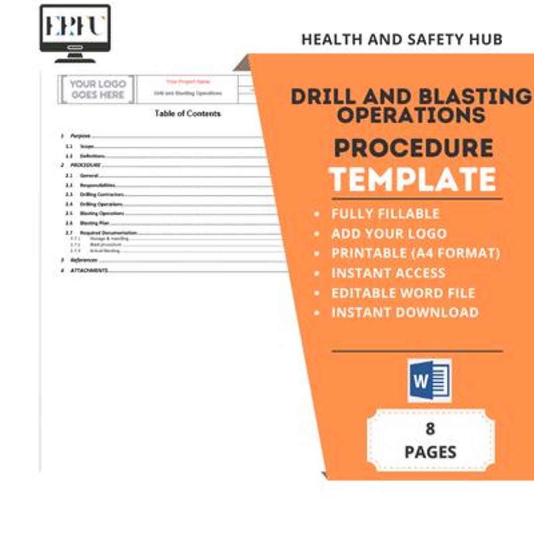 Drill and Blasting Operations Safety Procedure Template | Word File - Etsy