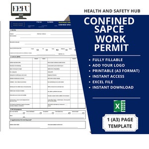 Confined Space Entry Work Permit Fillable Template Safety Compliance ...