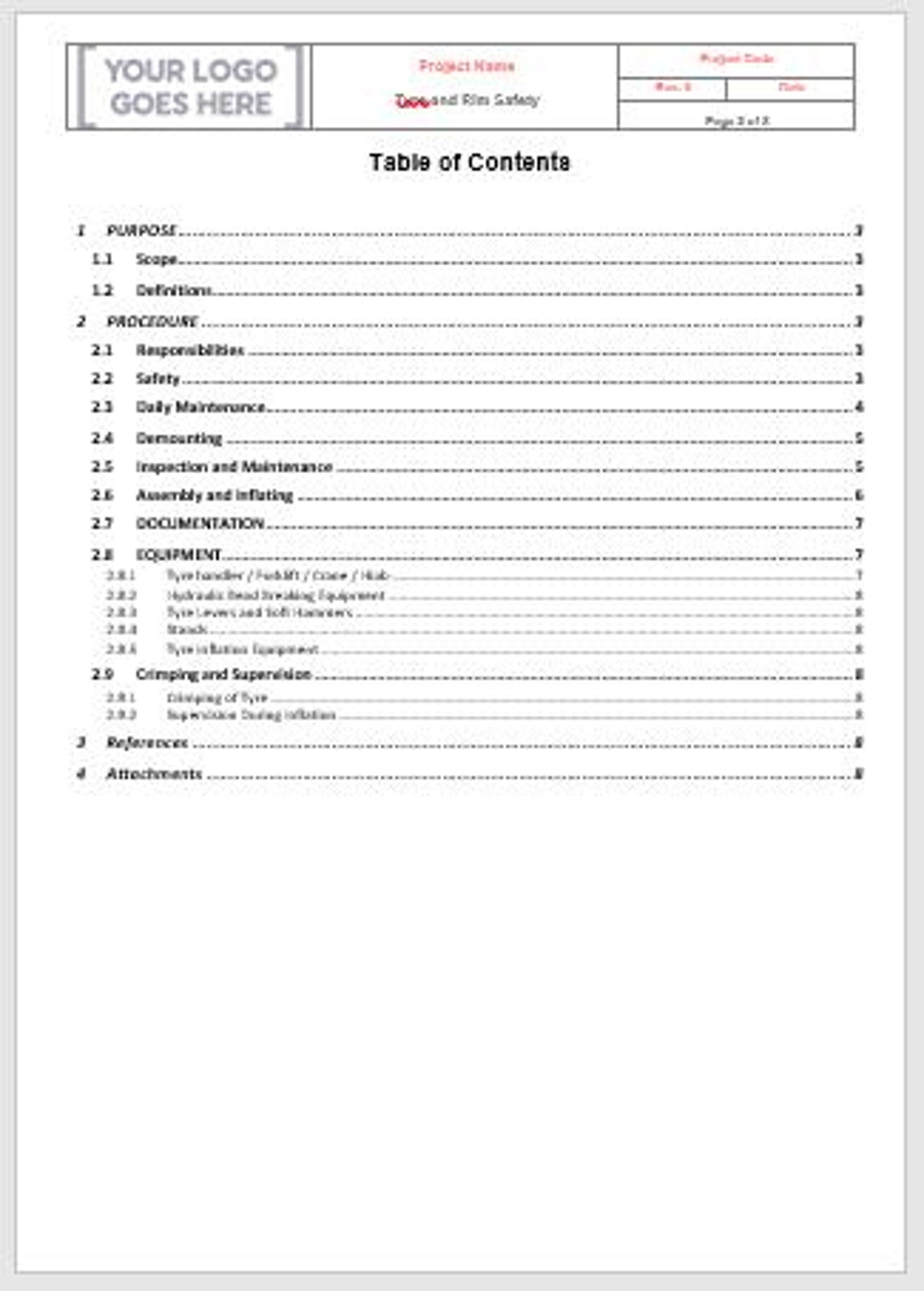 Tyre and Rim Safety Procedure Word Template – Comprehensive Risk ...