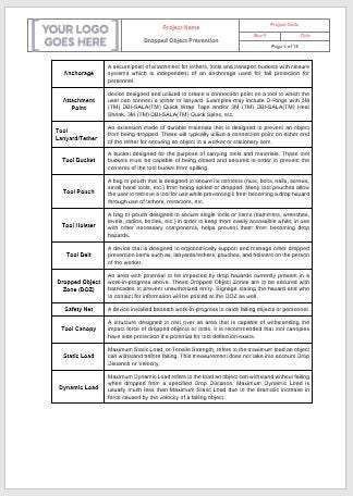 Dropped Object Prevention Safety Procedure Template (editable Word File ...