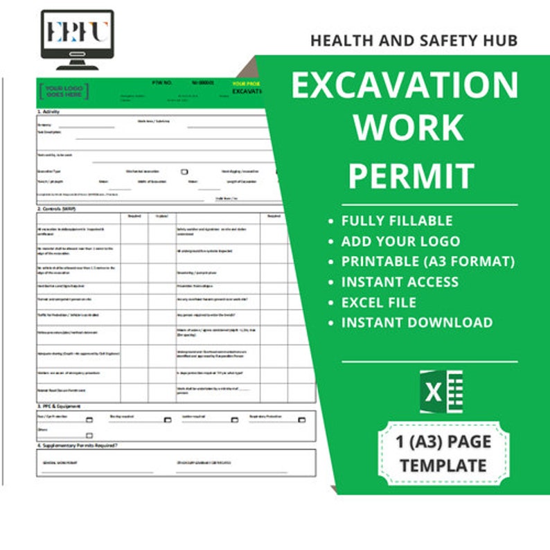 Excavation & Trenching Work Permit Fillable Template | Compliance ...