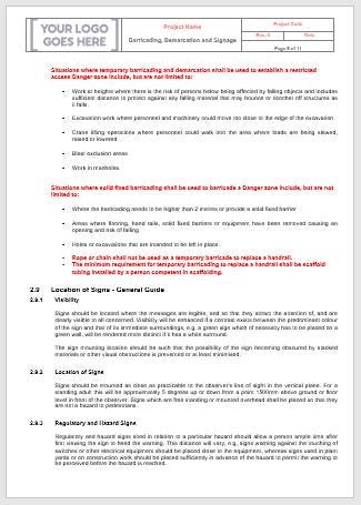 Barricading, Demarcation & Signage Safety Procedure Editable Word ...