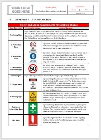 Barricading, Demarcation & Signage Safety Procedure Editable Word ...
