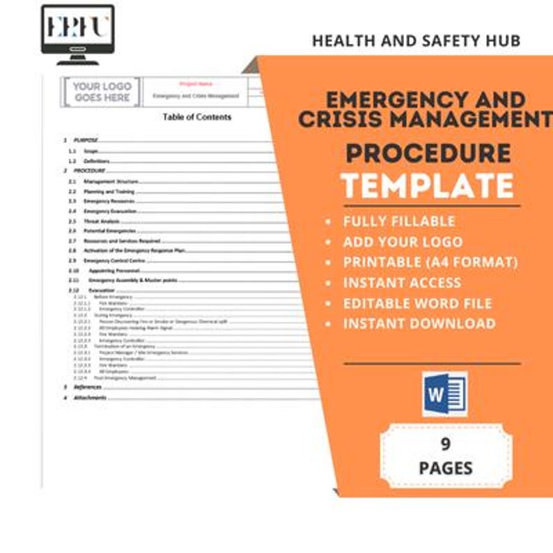 Emergency and Crisis Management Safety Procedure Template | Word File ...