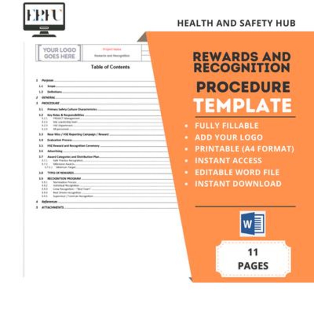 Rewards and Recognition Safety Procedure Template | Word File - Etsy