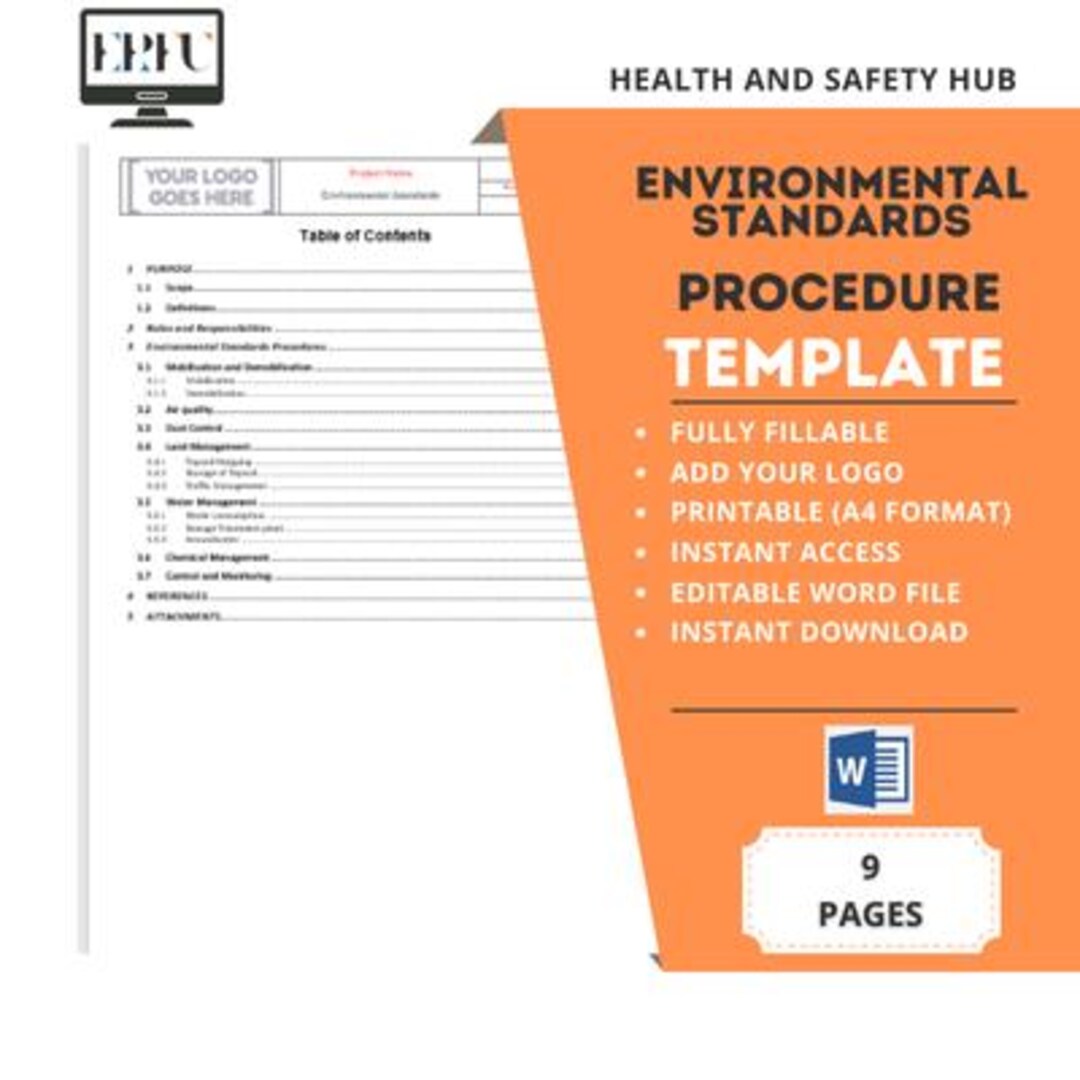 Environmental Standards Safety Procedure | Editable Word Template - Etsy
