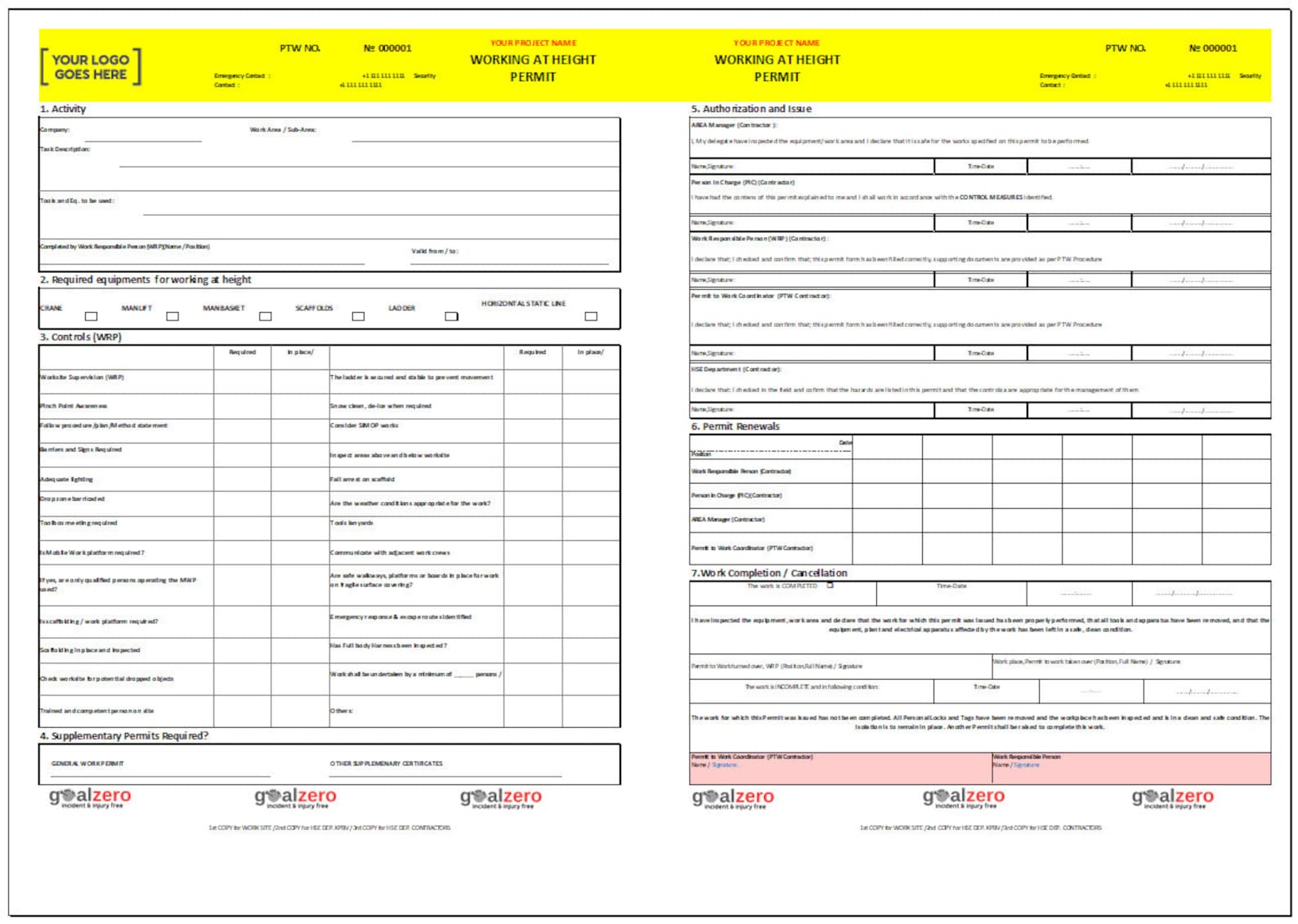 Working at Height Safe Work Permit Guide | Compliance Template ...