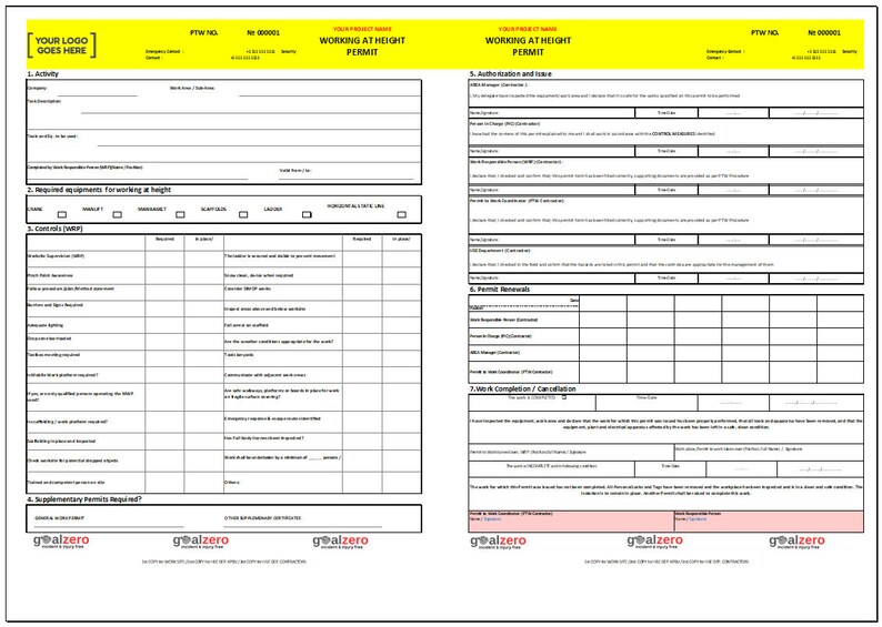 Working at Height Safe Work Permit Guide | Compliance Template ...