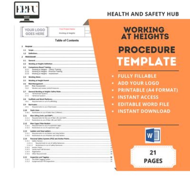 Working at Heights Safety Procedure Template | Workplace Compliance ...