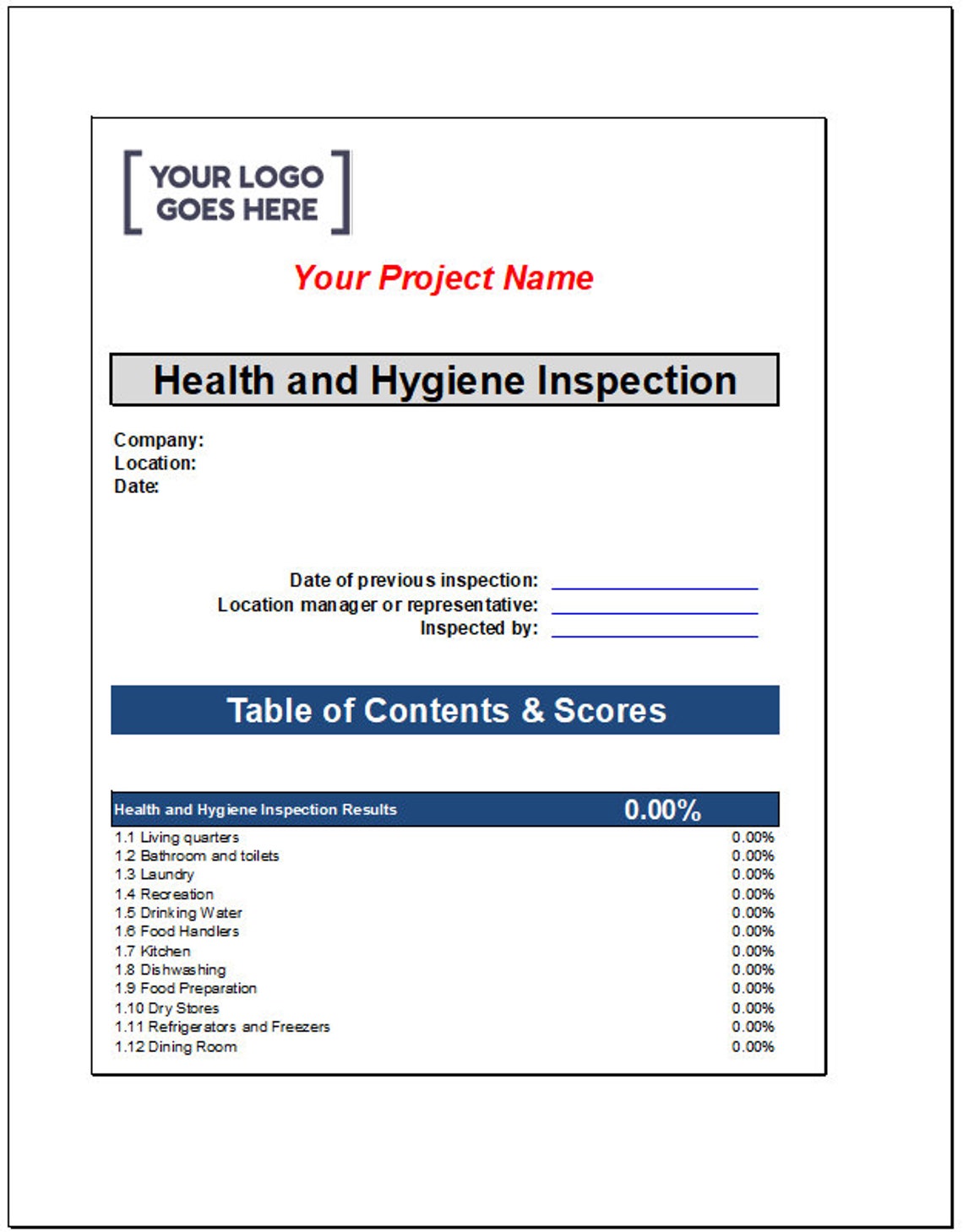 PREMIUM Health & Hygiene CHECKLIST: EXCEL Monthly Inspection With ...