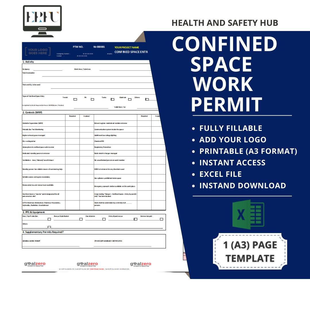 Confined Space Entry Work Permit Template: Fillable Safety Compliance ...
