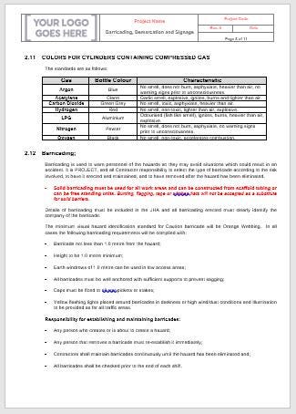 Barricading, Demarcation & Signage Safety Procedure Editable Word ...