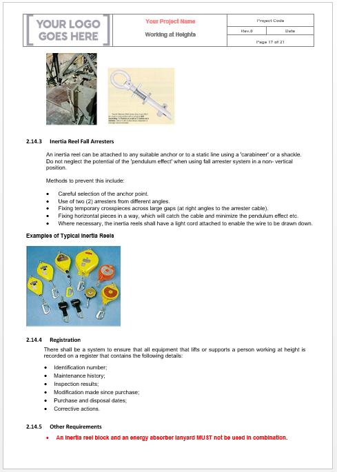 Working at Heights Safety Procedure Template | Workplace Compliance ...