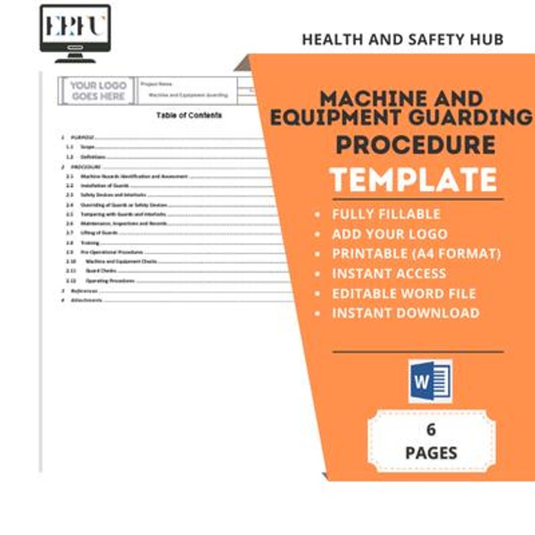 Machine and Equipment Guarding Safety Procedure Template – Editable ...