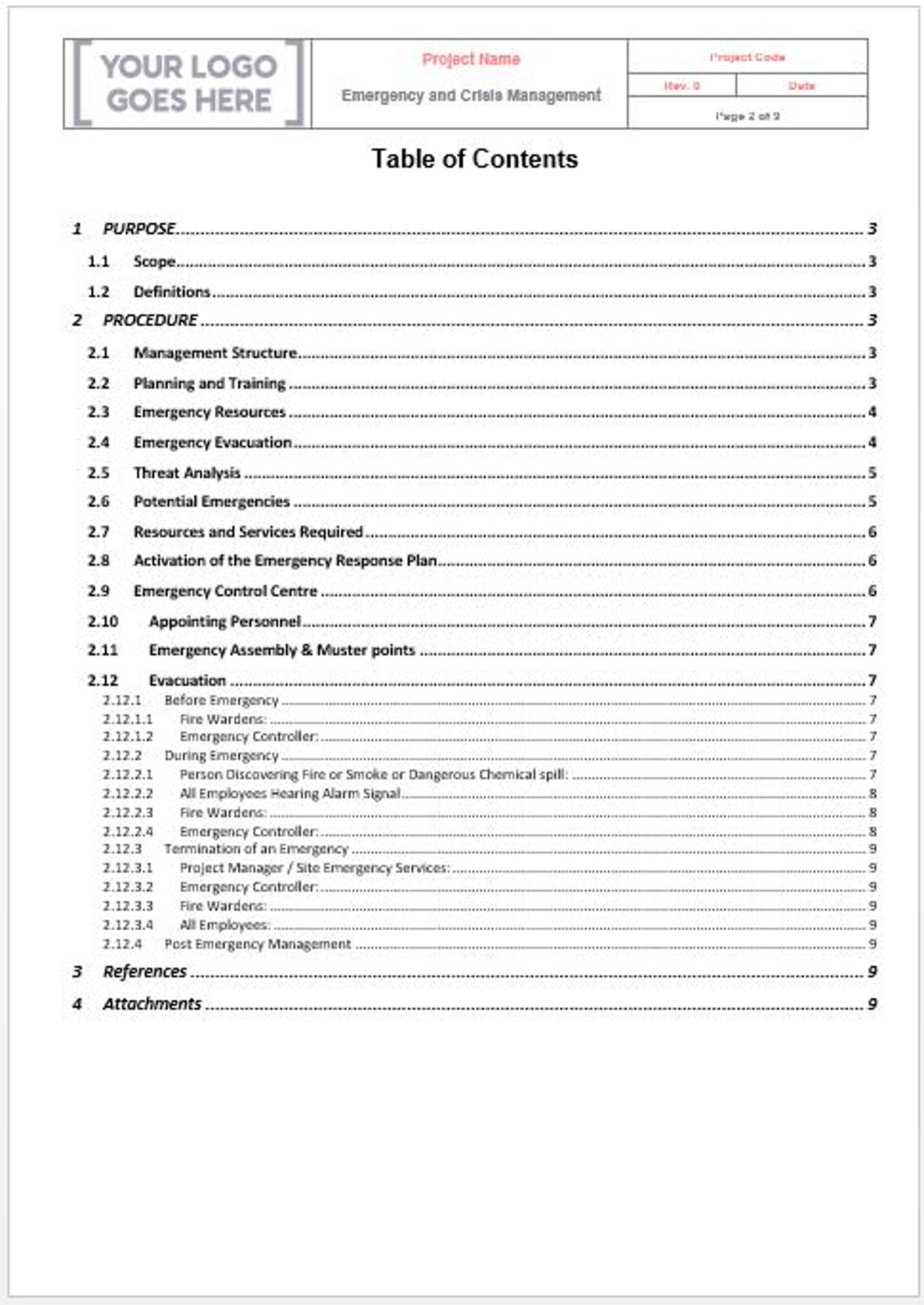 Emergency and Crisis Management Safety Procedure Template | Word File ...