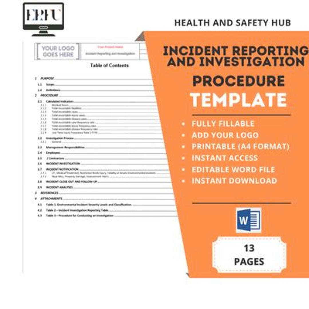 HSE Incident Reporting and Investigation Procedure SAFETY | Edtable ...
