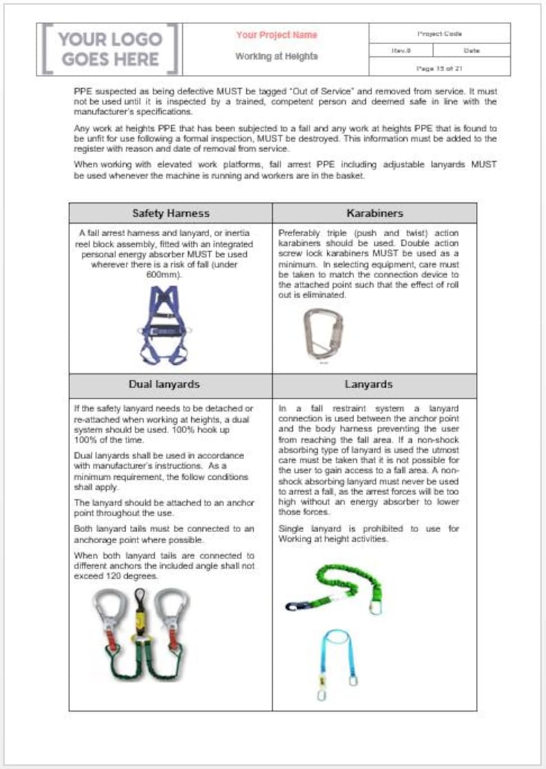 Working at Heights Safety Procedure Template | Workplace Compliance ...
