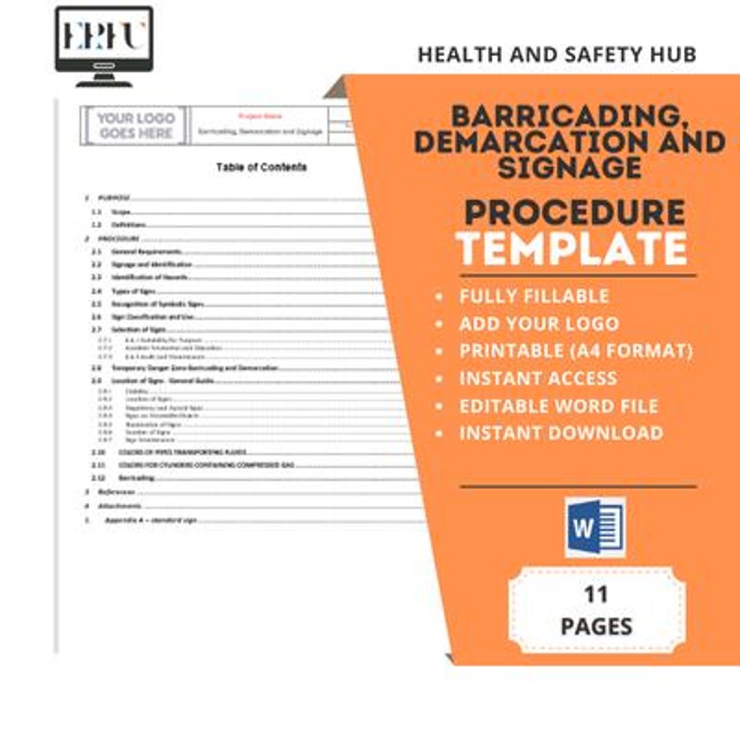 Barricading, Demarcation & Signage Safety Procedure | Editable Word ...