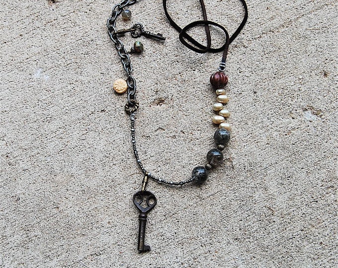 Vintage Keys Necklace Handmade Jewelry Semiprecious Stones - Etsy