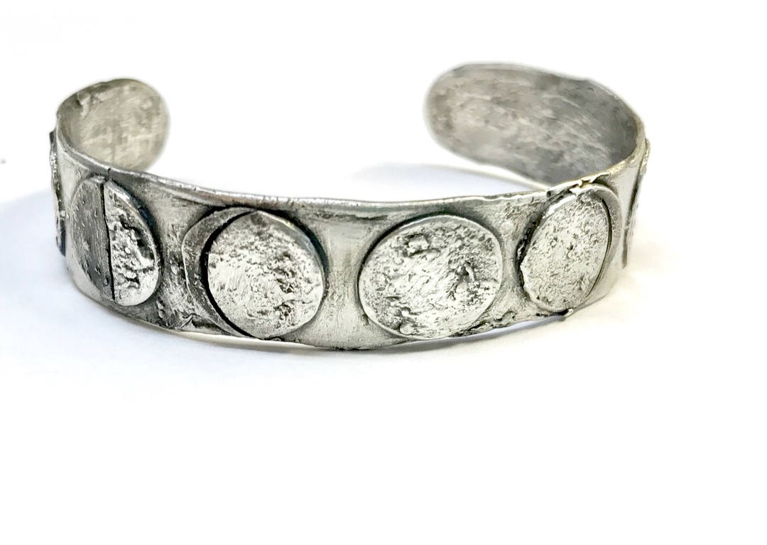Sterling Silver Moon Bracelet, Moon Phases Cuff Bracelet, Unisex Moon ...