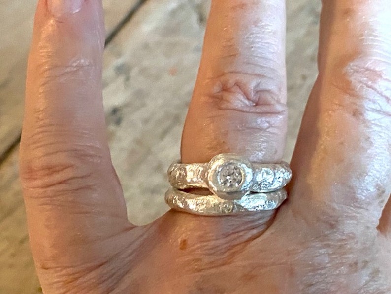 Modern Wedding Rings Set. Rustic Handmade Wedding Set. - Etsy