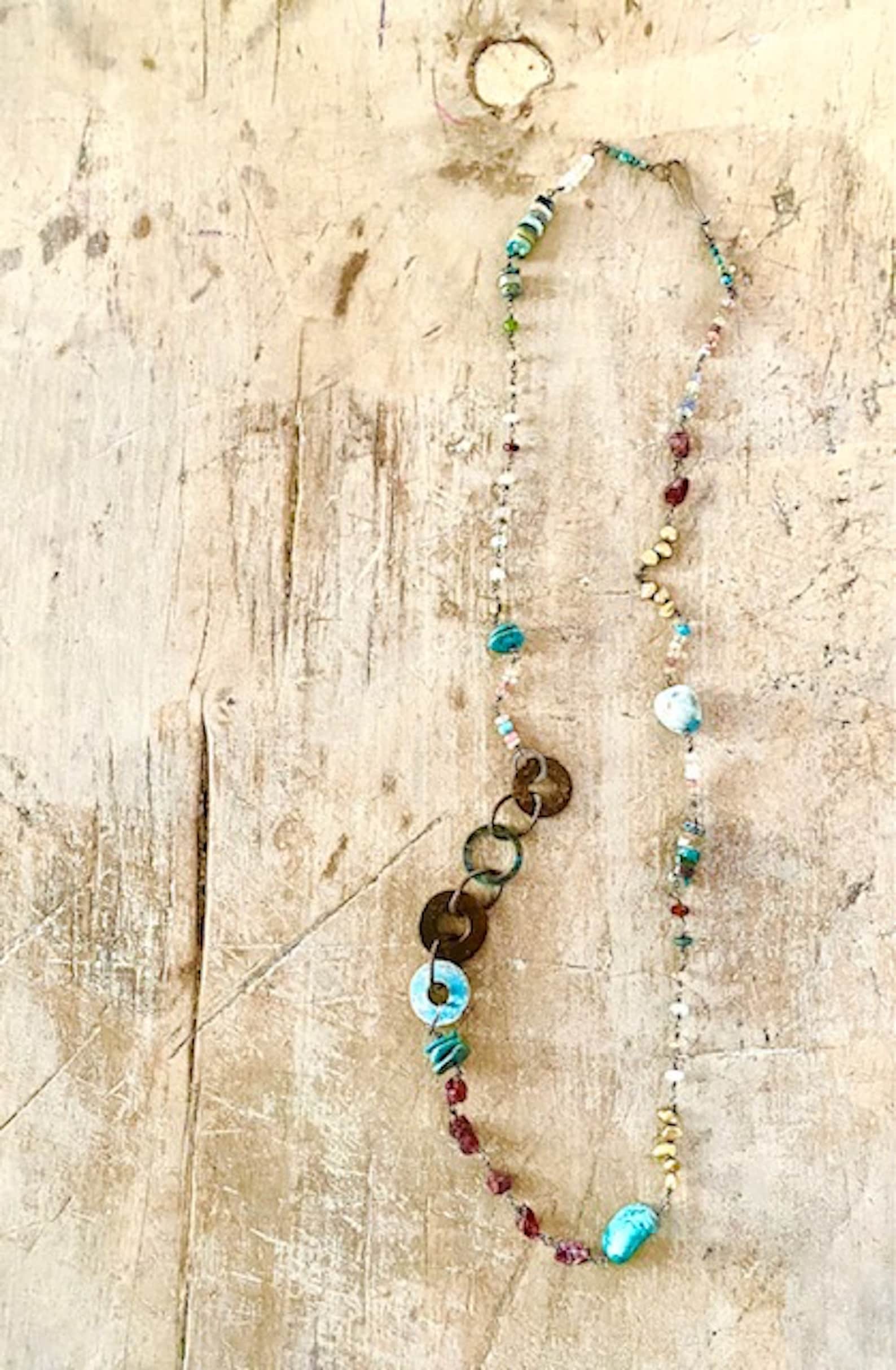 Long Boho Gemstone Necklace Rust and Gemstones Necklace - Etsy