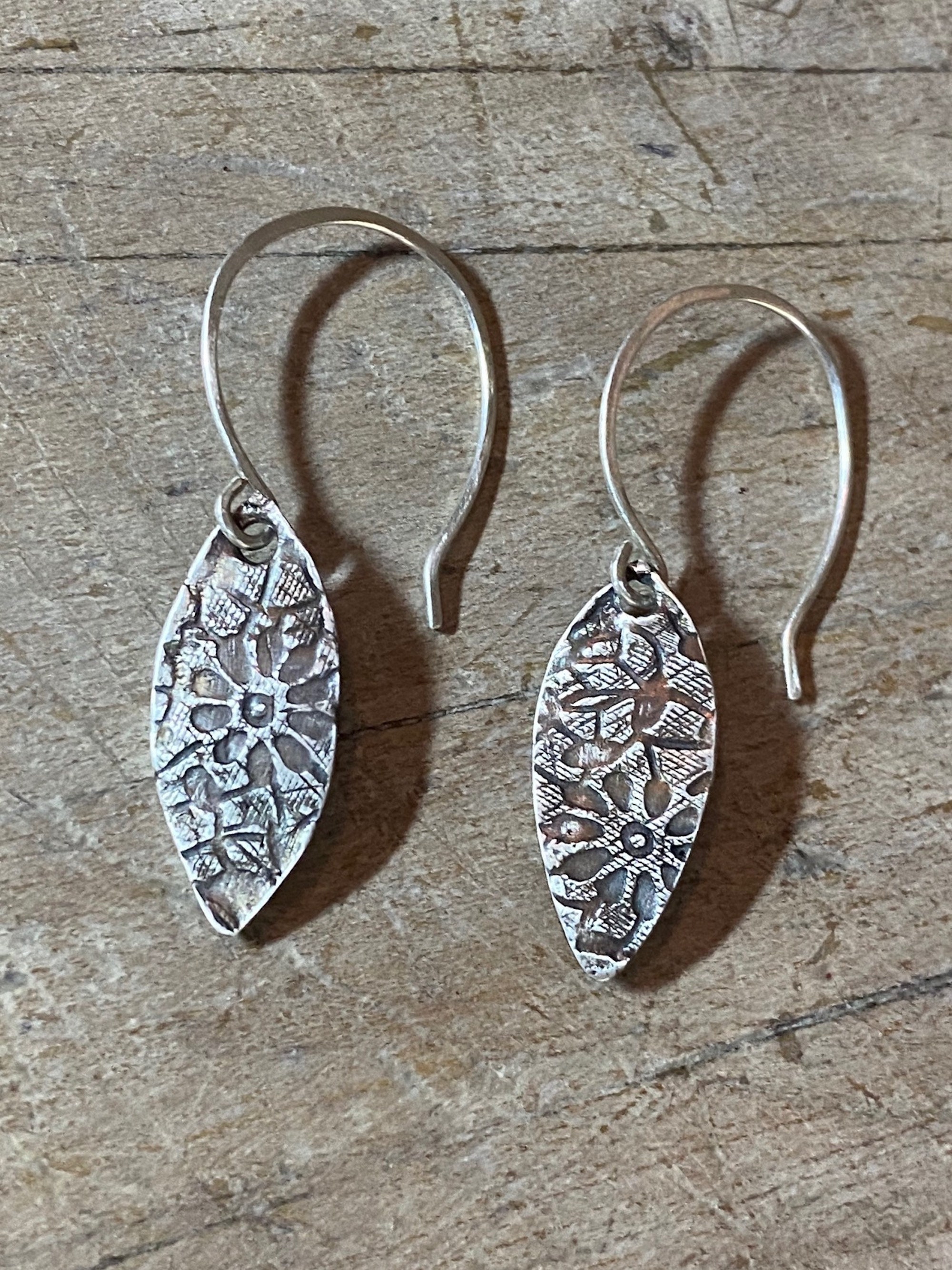 Small Silver Earrings Rustic Flower Short Dangles Dainty | Etsy