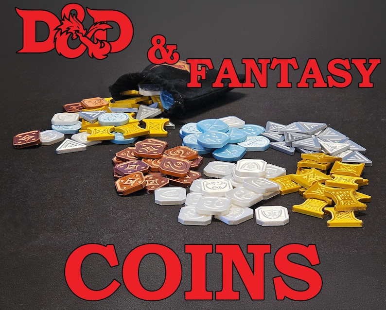 Fantasy RPG Currency Coins - 3D Printed Dnd Inspired Game Tokens: Gold ...